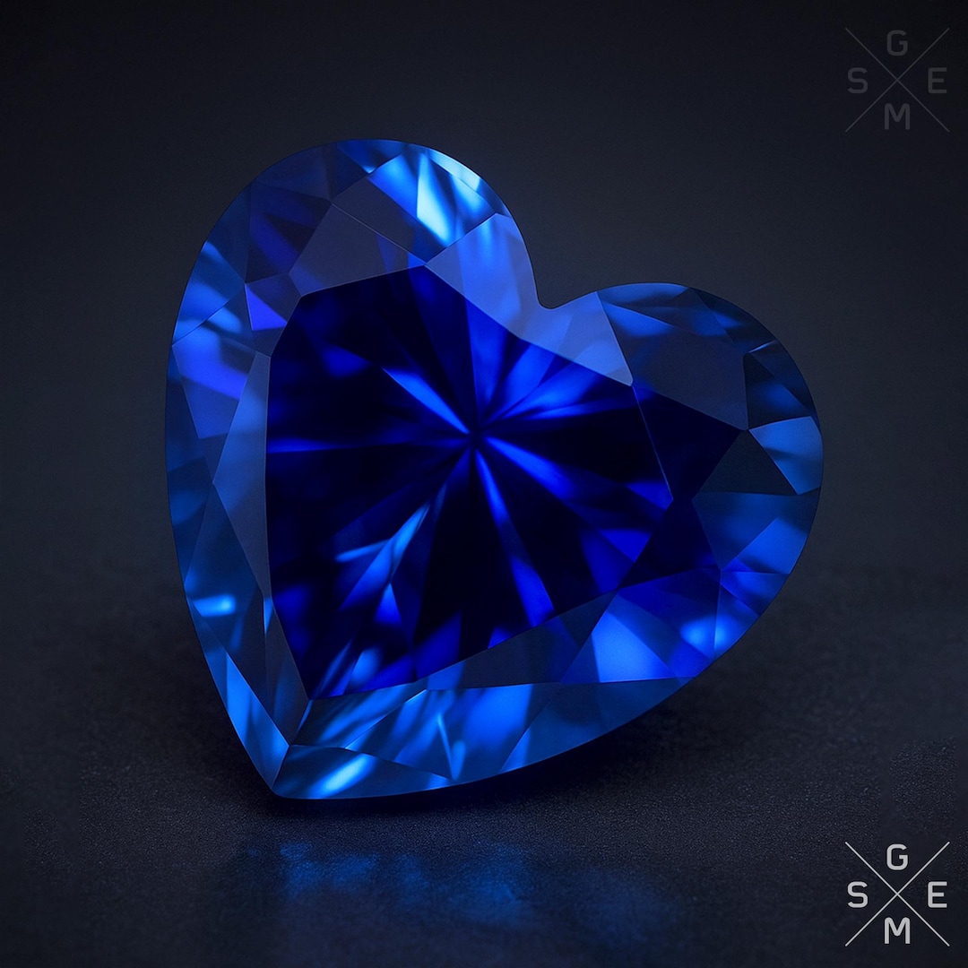 Heart Shaped Blue Sapphire, Genuine Lab Created Loose Gemstone, Heart ...