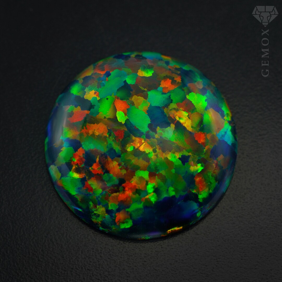 Black Opal Cab 12mm. Red Blue Green Flashy Loose Gemstone Labgrown ...