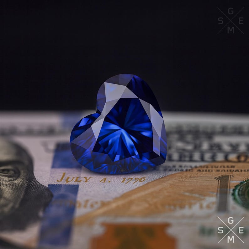 Heart Shaped Blue Sapphire, Genuine Lab Created Loose Gemstone, Heart ...