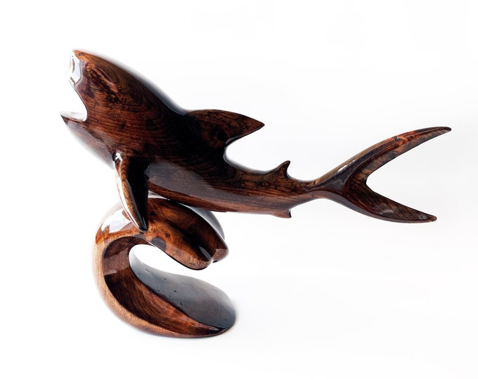 Wood Carving Shark Statue, Hand Carved Shark Figurine, Minimalistic ...