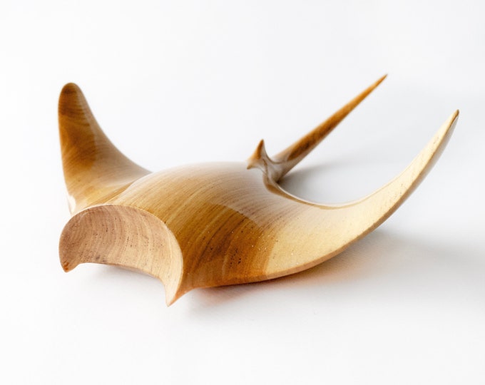Wood Carving Stingray Statue, Hand Carved Stingray Figurine ...
