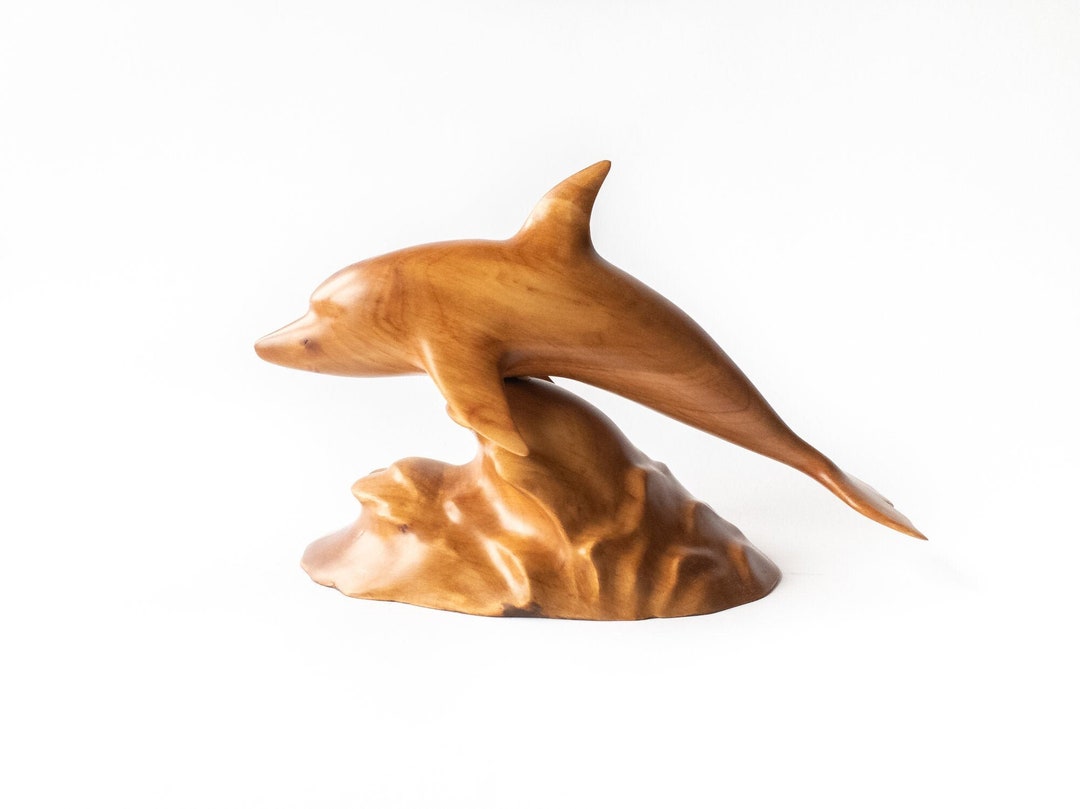Wood Carving Dolphin Statue, Hand Carved Dolphin Figurine, Minimalistic ...