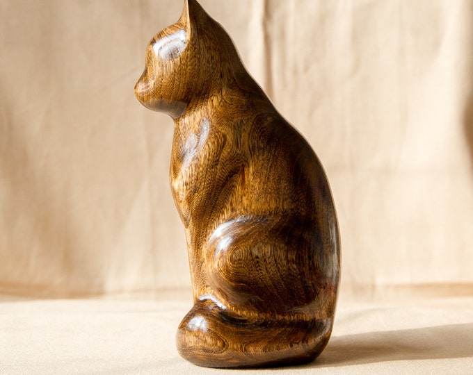 Wooden Cat Statue, Wooden Cat Figurine, Wood Carving, Hand Carved - Etsy