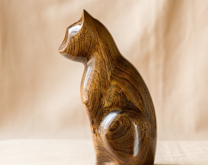 Wooden Cat Statue, Wooden Cat Figurine, Wood Carving, Hand Carved - Etsy