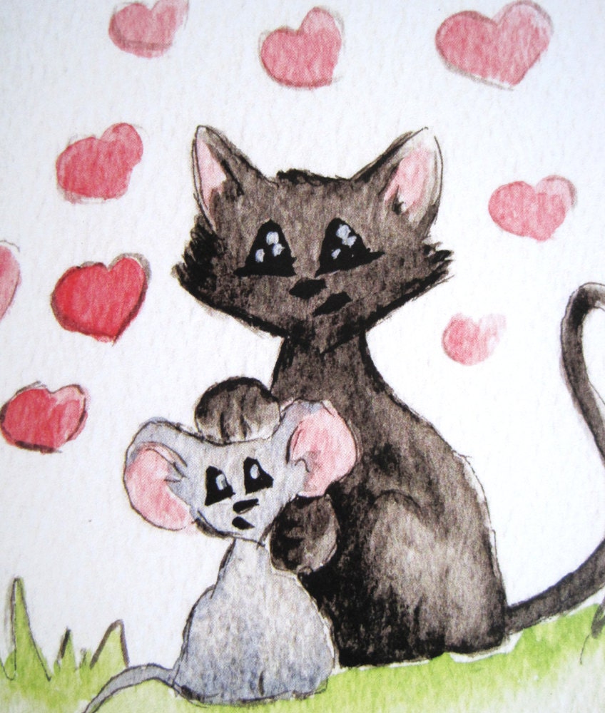 Cat and Mouse Card, Mothers Day Card, Greetings Card, Birthday Card ...