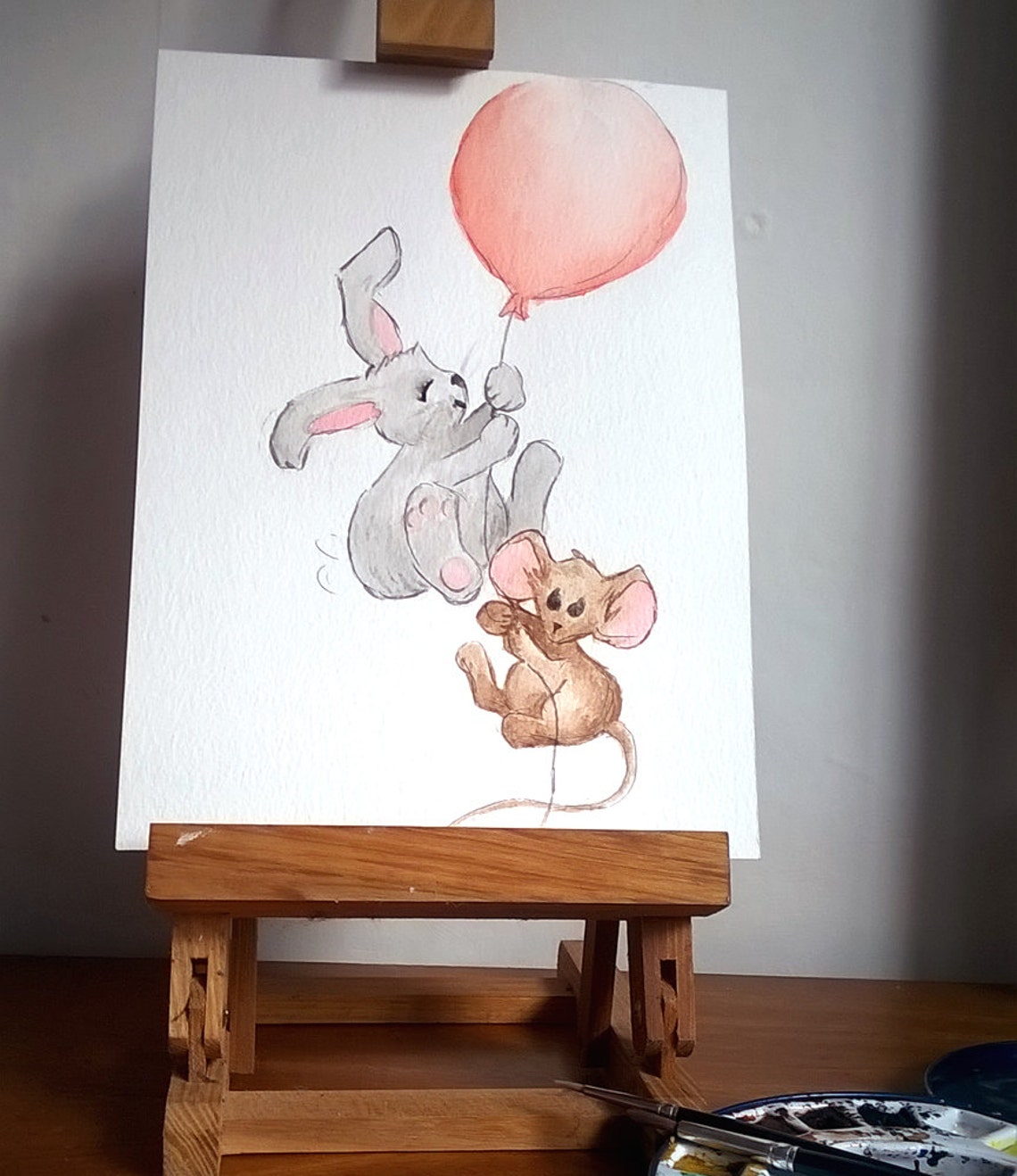 Bunny and Mouse Original Watercolour Painting Nursery Room - Etsy UK