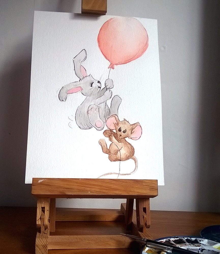 Bunny and Mouse Original Watercolour Painting Nursery Room - Etsy UK