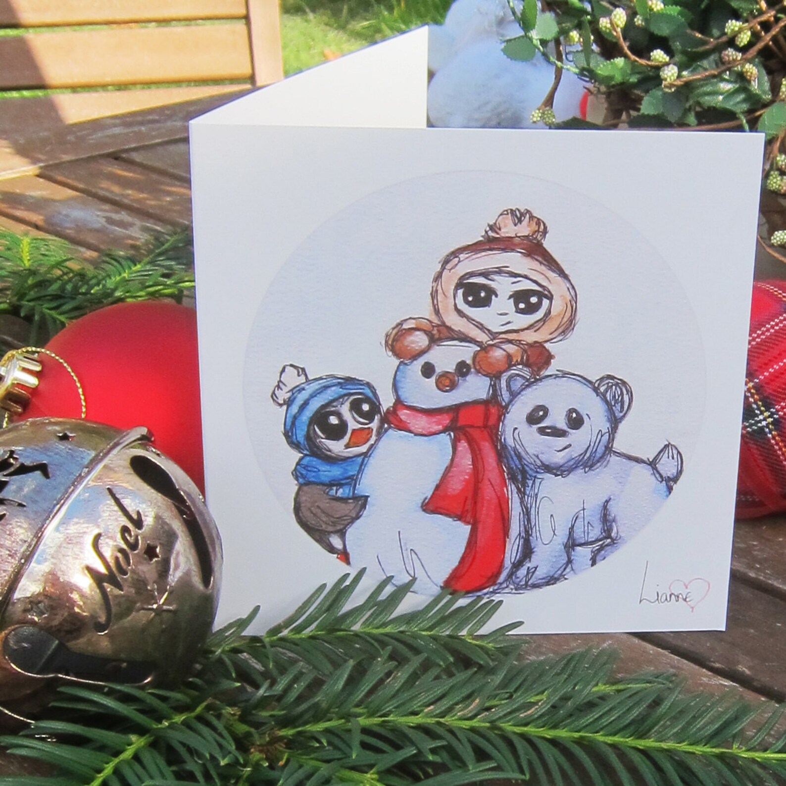 Christmas Cards Set of 4, Cute Animal Christmas Cards, Festive ...