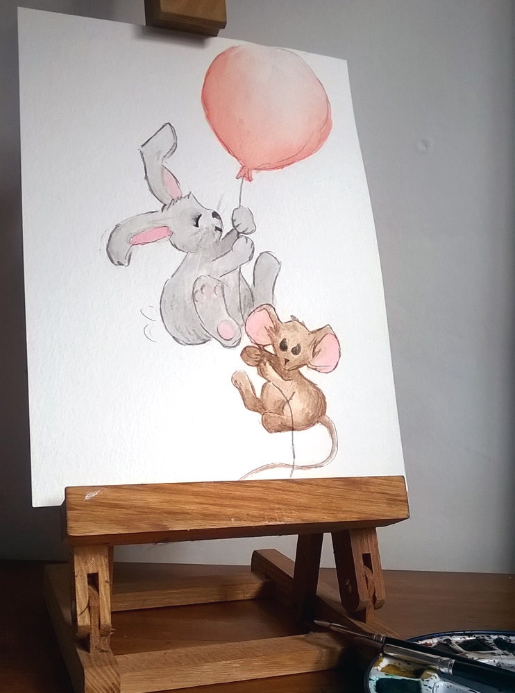 Bunny and Mouse Original Watercolour Painting Nursery Room - Etsy UK