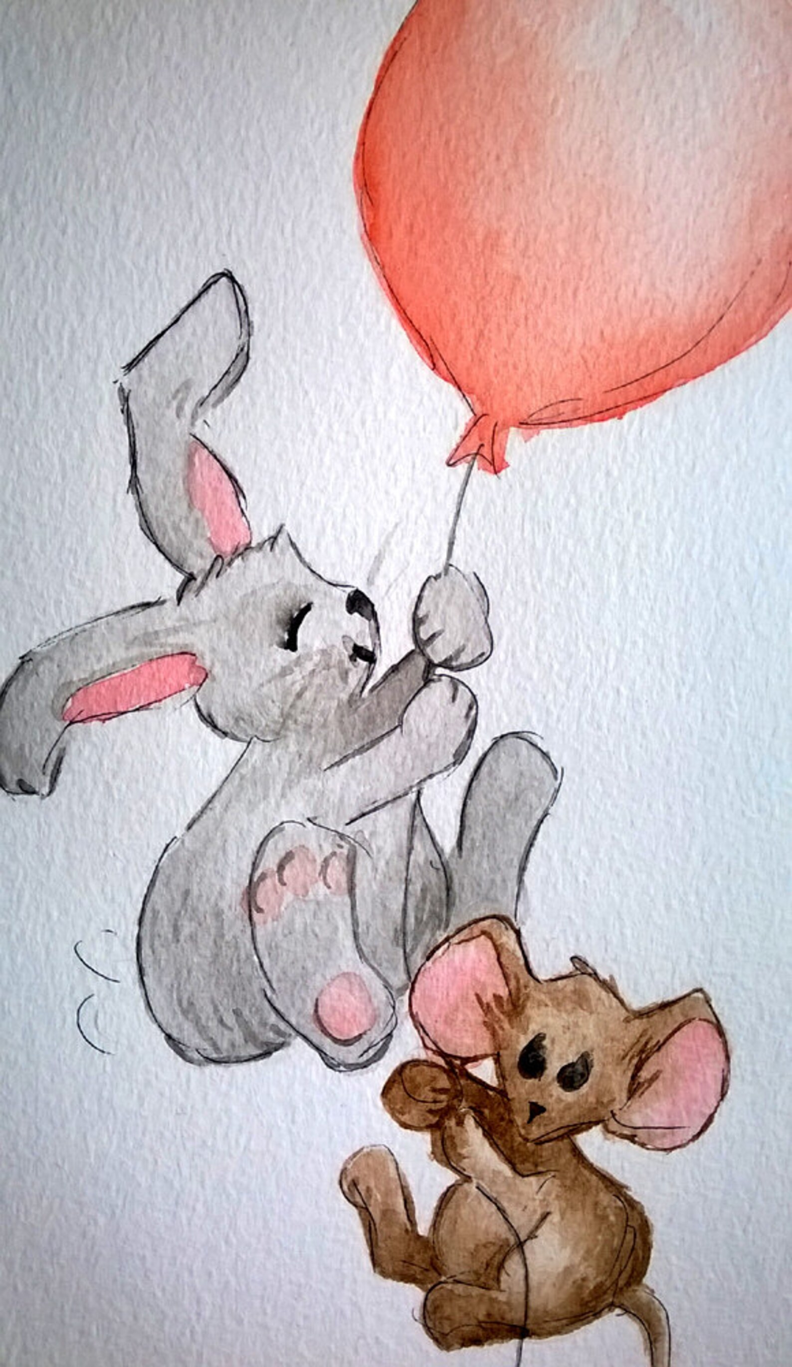 Bunny and Mouse Original Watercolour Painting Nursery Room - Etsy