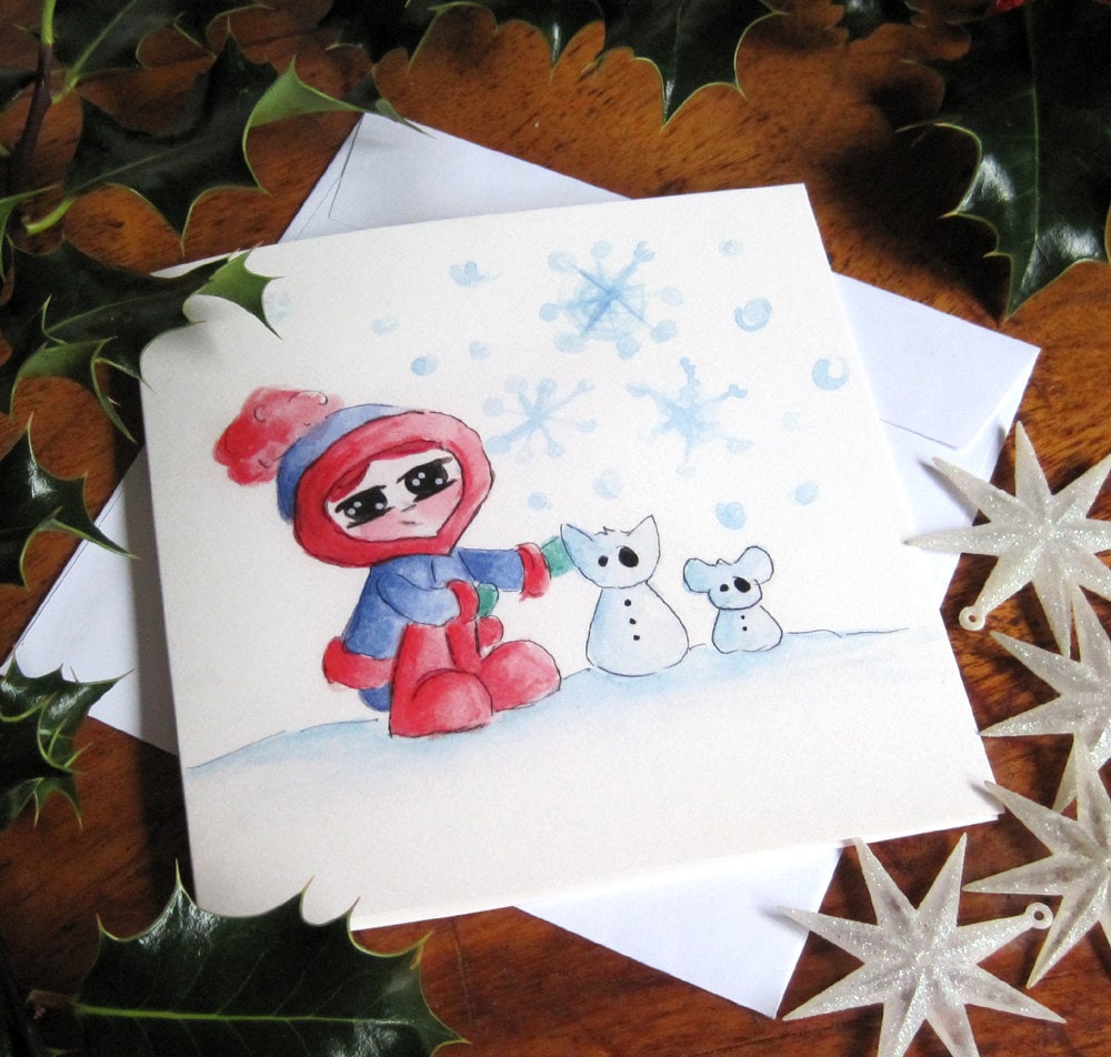 Pack of 4 Beautiful Christmas Cards, Cute Cards, Illustrated Greetings ...