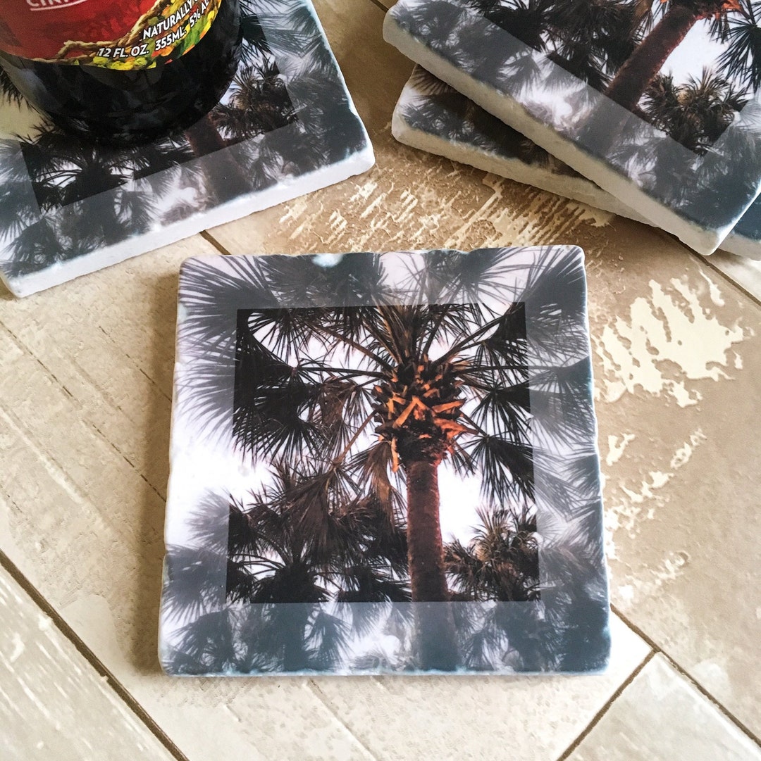 Palm Tree Stone Coasters ~ Set of 4 ~ Handmade Stone Coasters ~ Beach ...