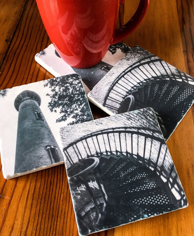 NC Lighthouse Coasters ~ Outer Banks NC ~ Set of 4 ~ Handmade Stone ...