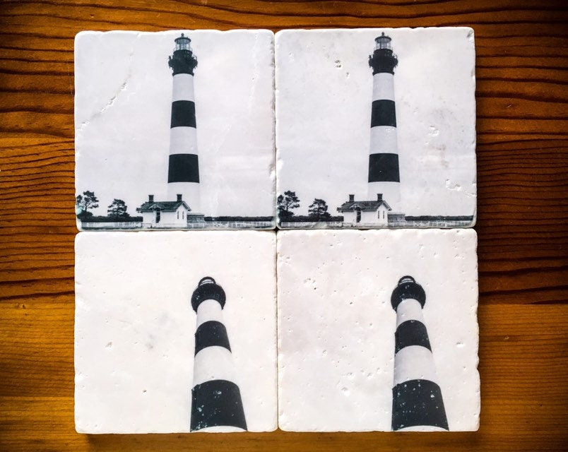 NC Lighthouse Coasters ~ Outer Banks NC ~ Set of 4 ~ Handmade Stone ...