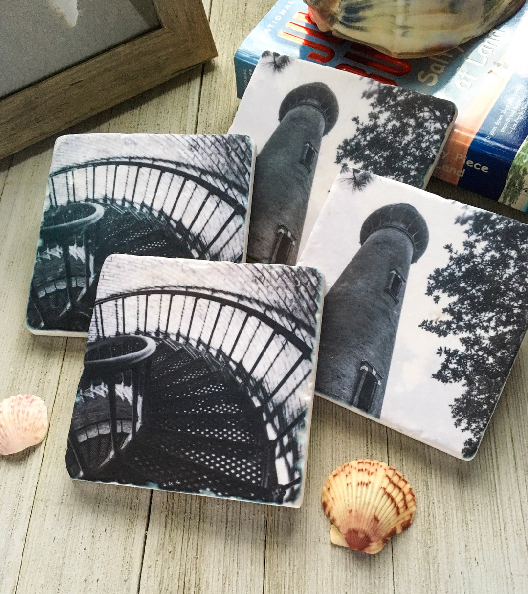 NC Lighthouse Coasters ~ Outer Banks NC ~ Set of 4 ~ Handmade Stone ...