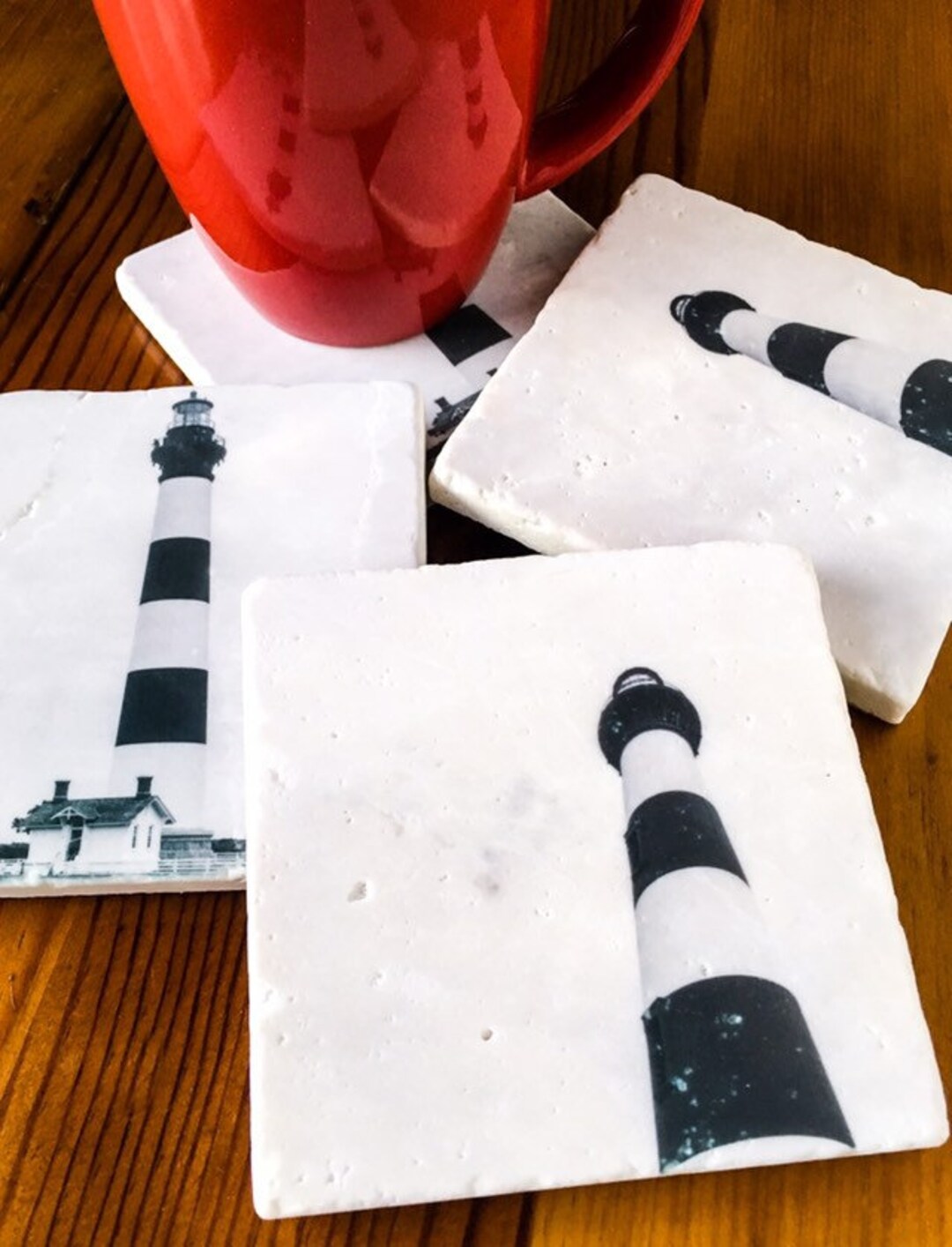 NC Lighthouse Coasters ~ Outer Banks NC ~ Set of 4 ~ Handmade Stone ...