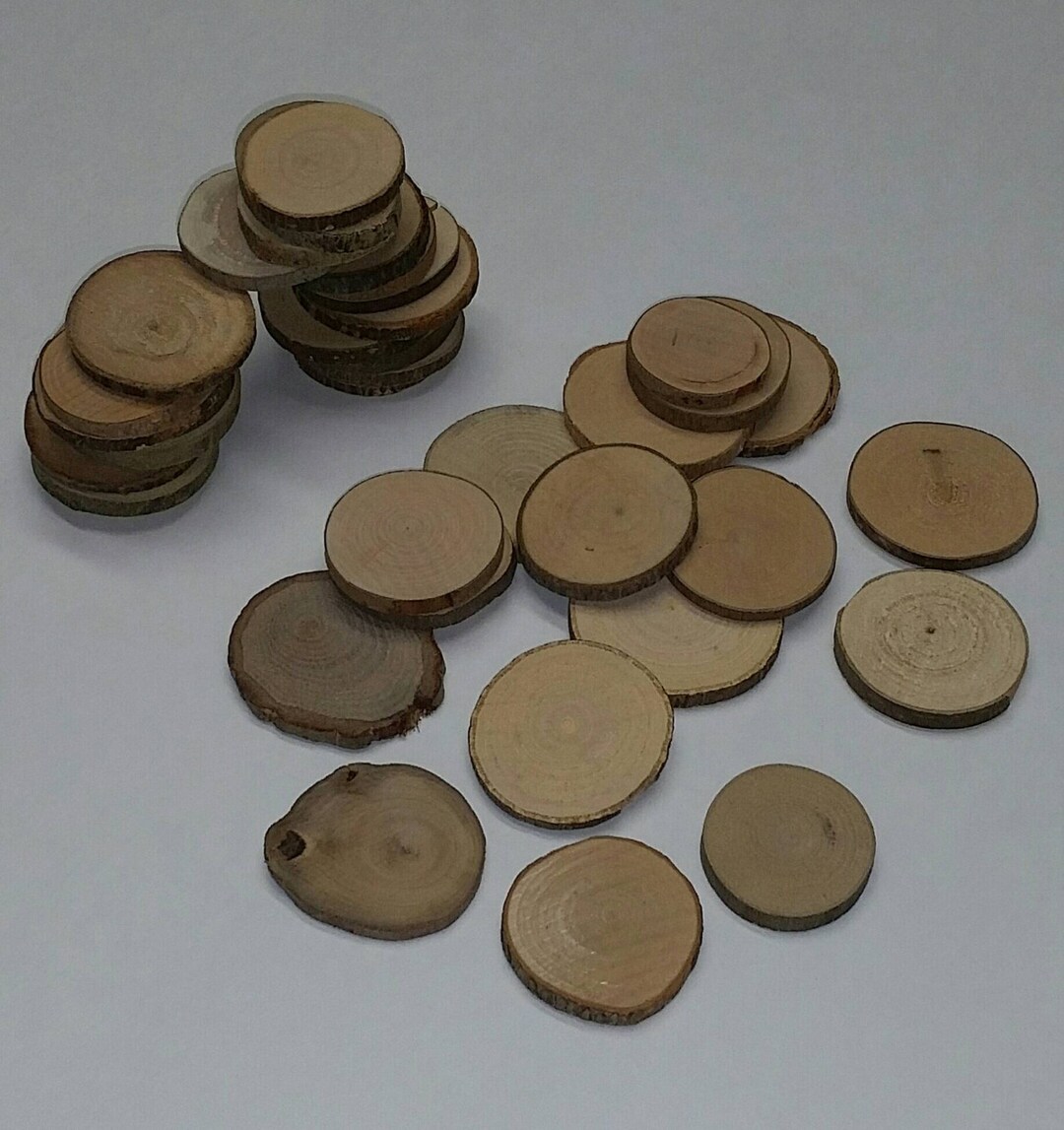 10 Pieces of Small Natural Raw Wood Disc Slices With Bark, Averages ...
