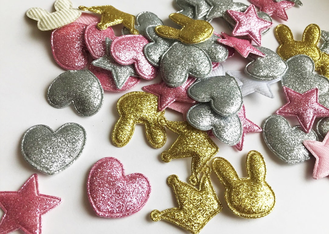 Cute Pink Gold Silver Glitter Patches Crown Heart Star Bunny - Etsy