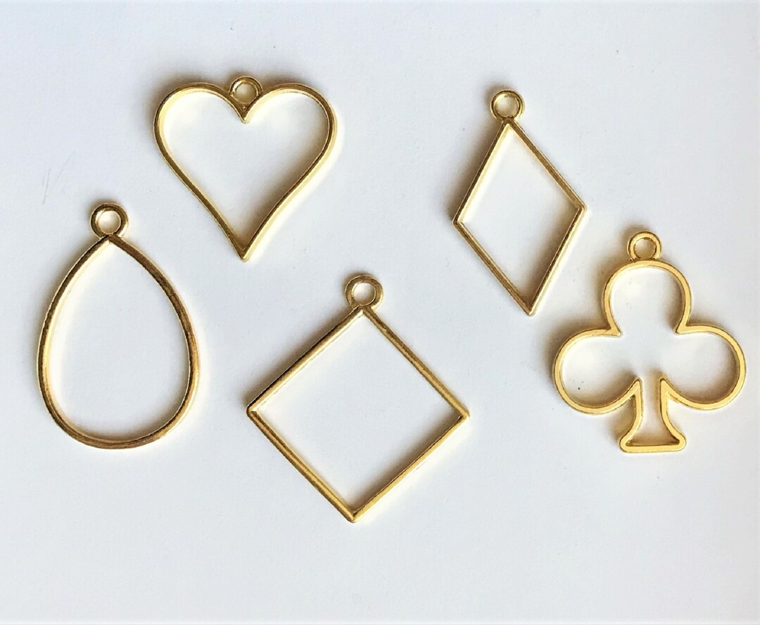 Drop, Square Clubs,heart, Rhombus Shape Metal Frame Pendant Gold Charm ...