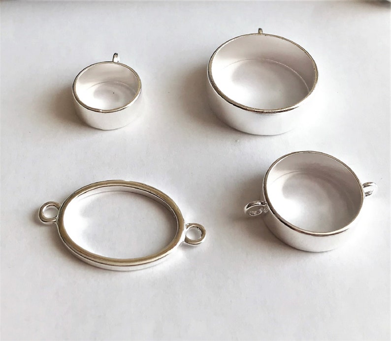 High polished Silver plated Open back bezel pendant round two | Etsy