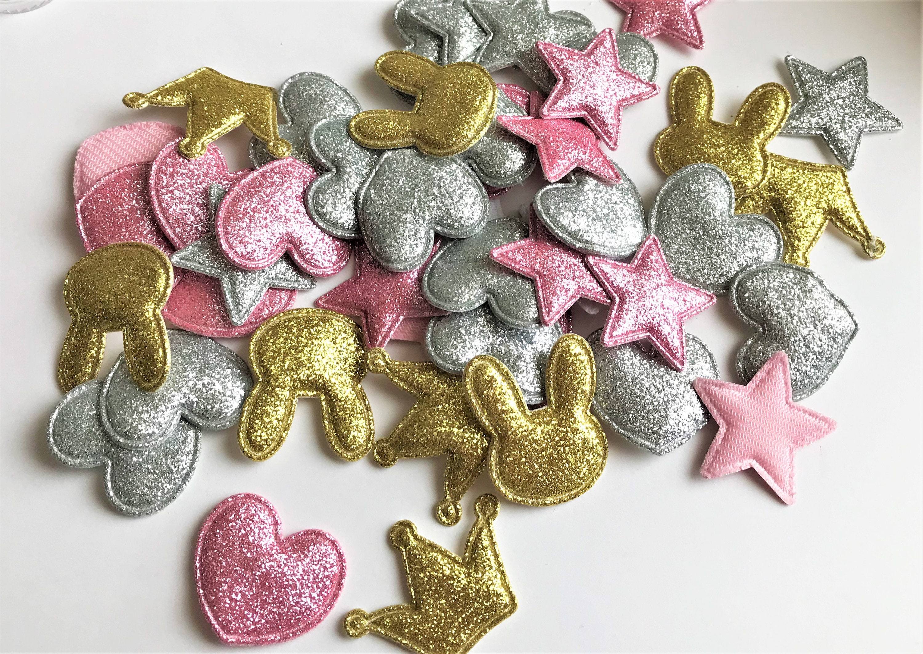 Cute Pink Gold silver Glitter Patches Crown Heart star bunny | Etsy