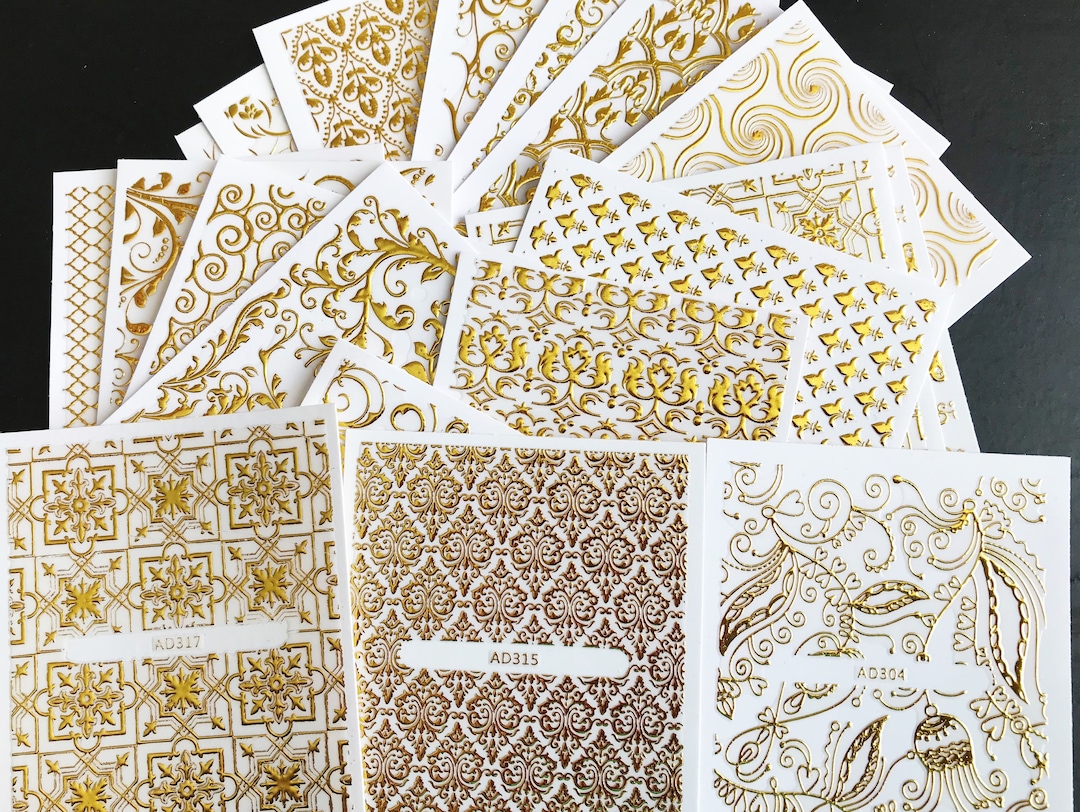 3D Luxury Gold Nail Stickers 3D Embossed Nail Art Decals | Elegant Lace ...