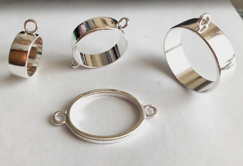 High polished Silver plated Open back bezel pendant round two | Etsy