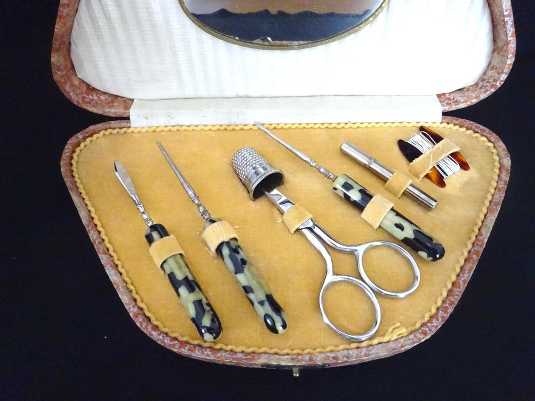 Vintage Sewing Set Kit Mid Century Antique Art Deco Box Case French ...
