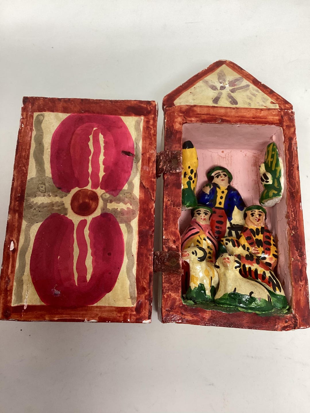 Circa 1970’s Hand Made Wood and Paper Mache Peruvian Folk Art Shadow ...