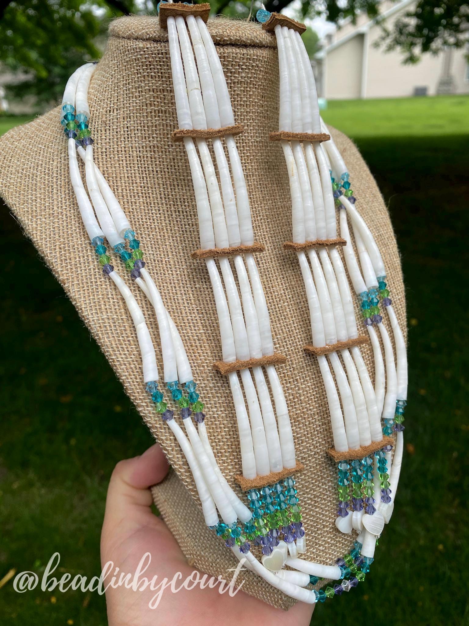 Dentalium Shell Necklace and Earrings Set: Beaded Adjustable Jewelry - Etsy