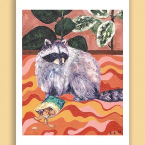 Retro Raccoon Trash Boi Enjoying Some Chips Original Art Print - Etsy