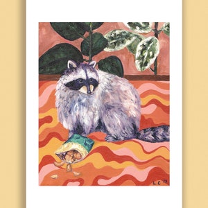 Retro Raccoon Trash Boi Enjoying Some Chips Original Art Print - Etsy