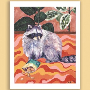 Retro Raccoon Trash Boi Enjoying Some Chips Original Art Print - Etsy