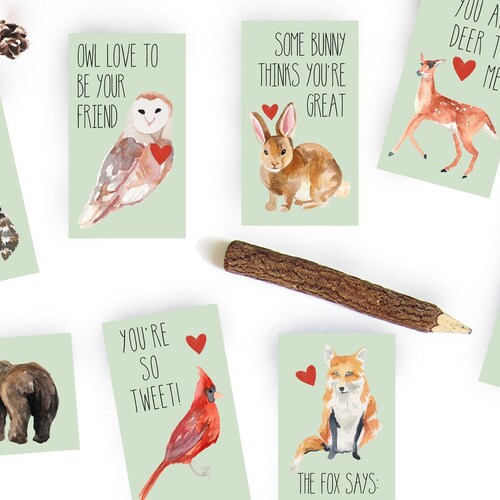 Printable Valentine Cards for Kids Woodland Animal Valentine - Etsy