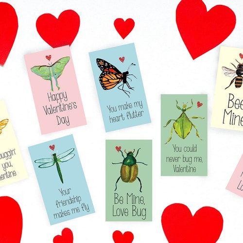 Love Bug Valentine Cards for Kids Insect Valentine Printable - Etsy