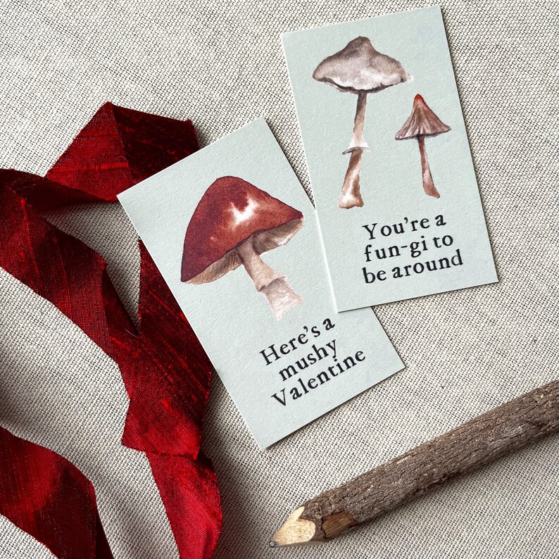 Watercolor Mushroom Valentine's Day Cards for Kids - Woodland Themed ...