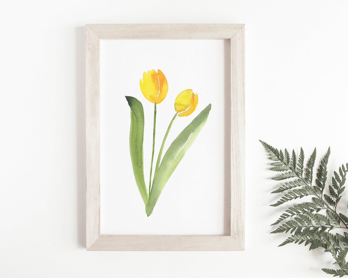 Printable Set of 2 Yellow Tulip Prints - Tulip Wall Art - Watercolor ...