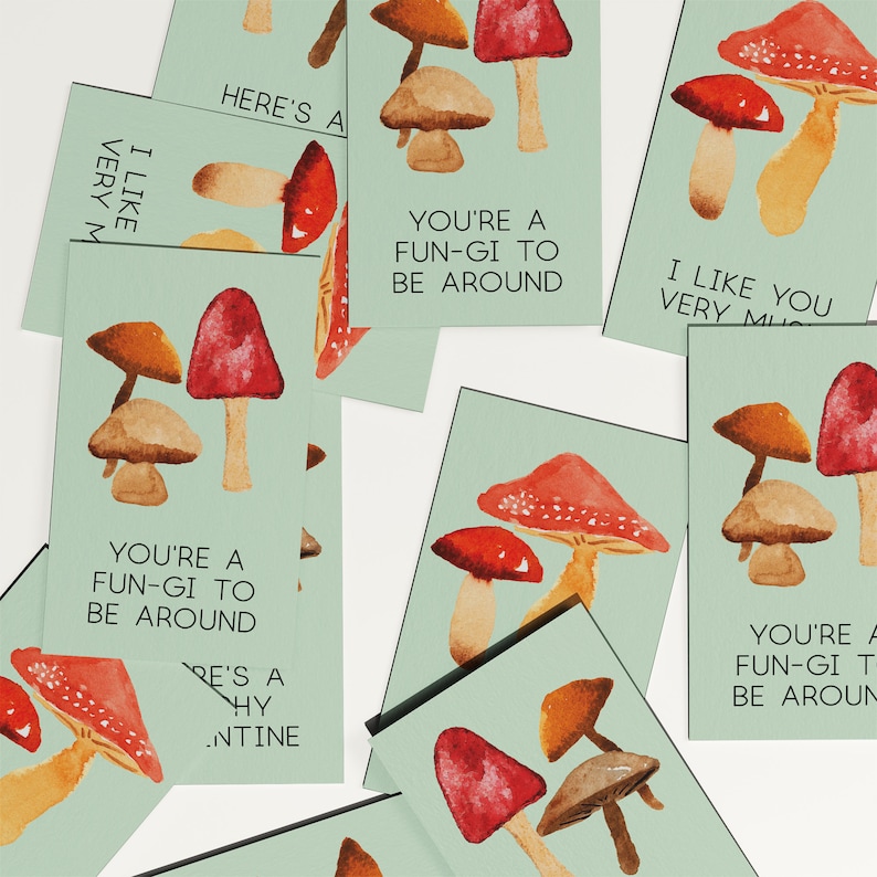 Woodland Mushroom Valentines for Kids in Green Printable DIY - Etsy