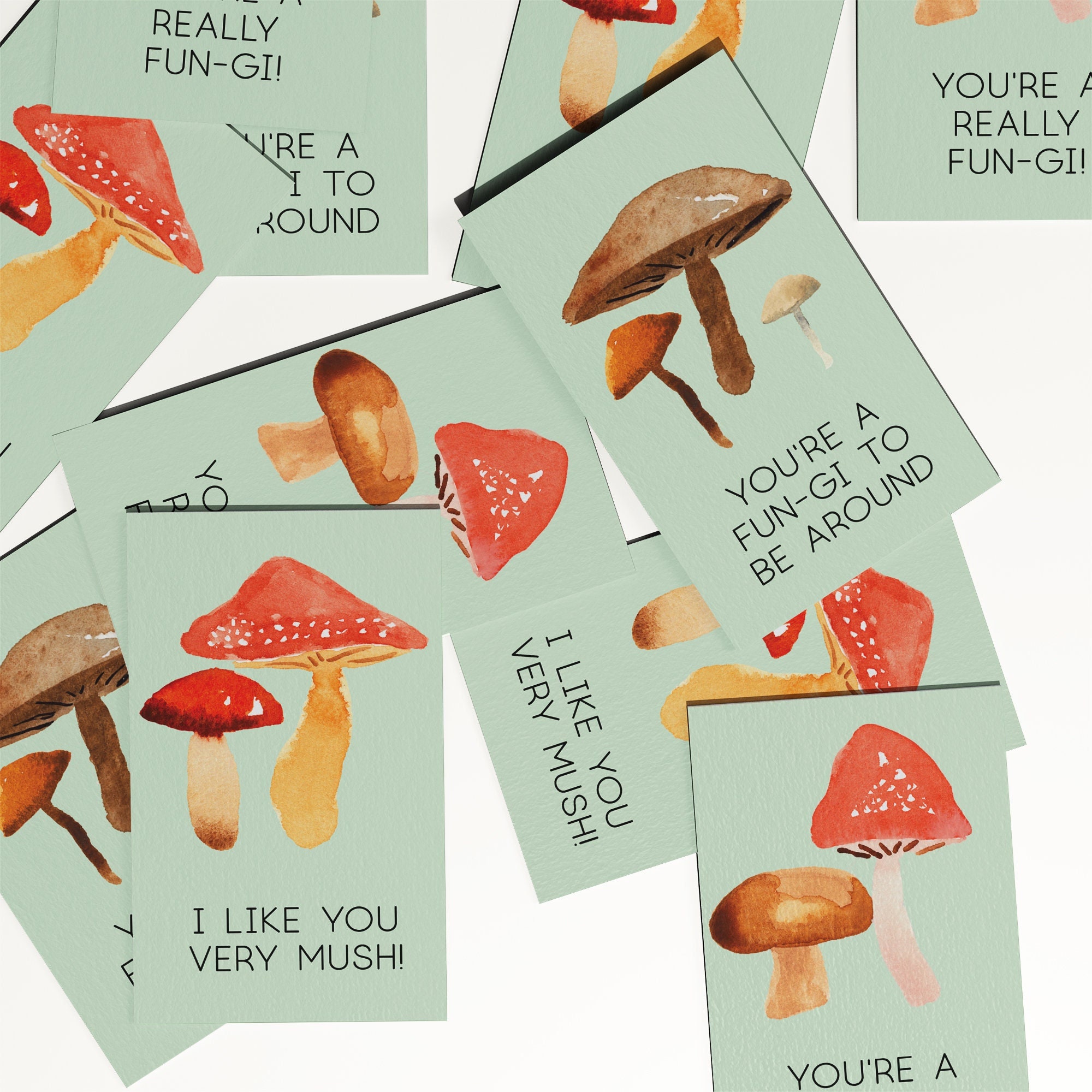 Woodland Mushroom Valentines for Kids in Green Printable DIY - Etsy