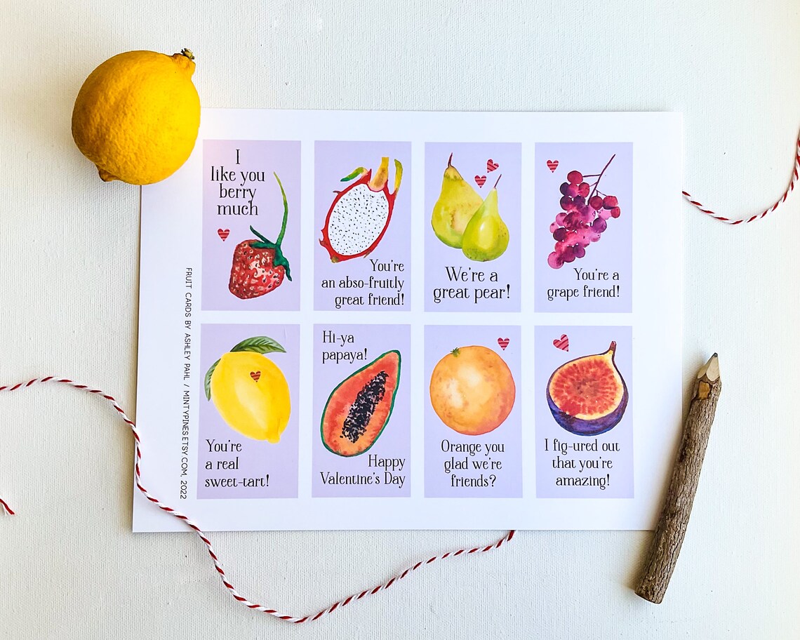 Printable Fruit Valentine Cards for Kids Punny Valentine | Etsy
