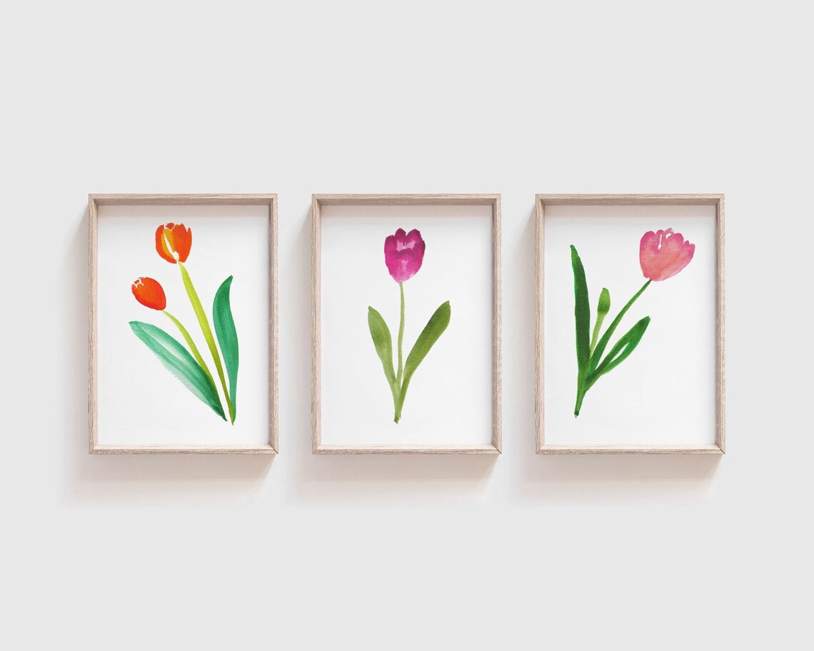 Printable Tulip Wall Art Collection Set of 3 Tulip Prints | Etsy