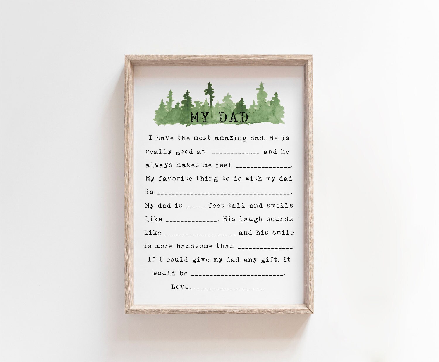 Printable Father's Day Gift - My Dad Print - Dad Libs - Fill in Gift ...