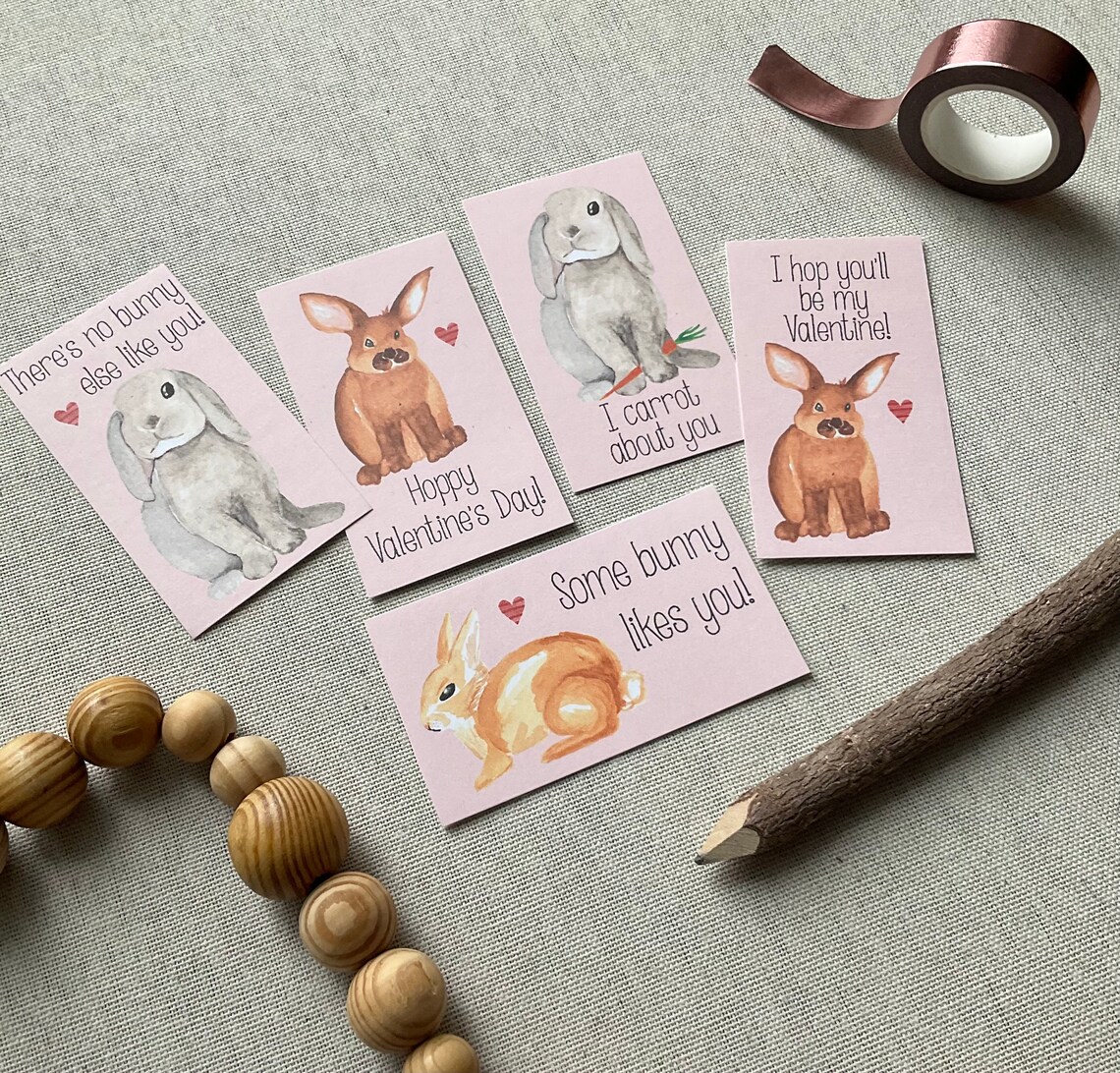 Printable Bunny Valentine Cards for Kids Rabbit Valentines | Etsy