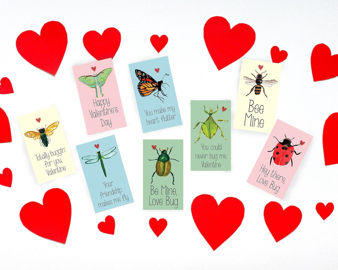 Love Bug Valentine Cards for Kids Insect Valentine Printable - Etsy