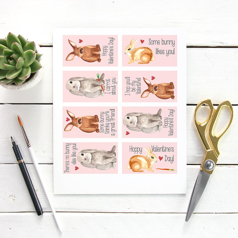 Printable Bunny Valentine Cards for Kids Rabbit Valentines | Etsy