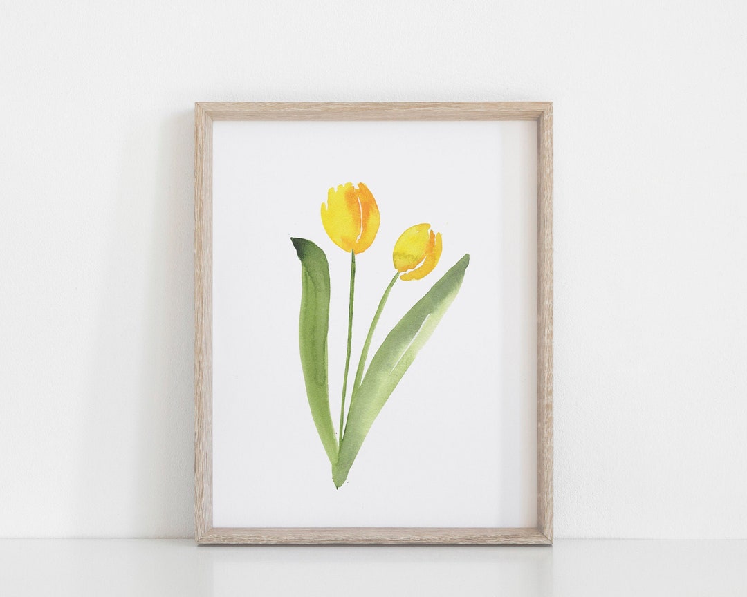 Printable Yellow Tulip Wall Art - Watercolor Flower Painting - Floral ...