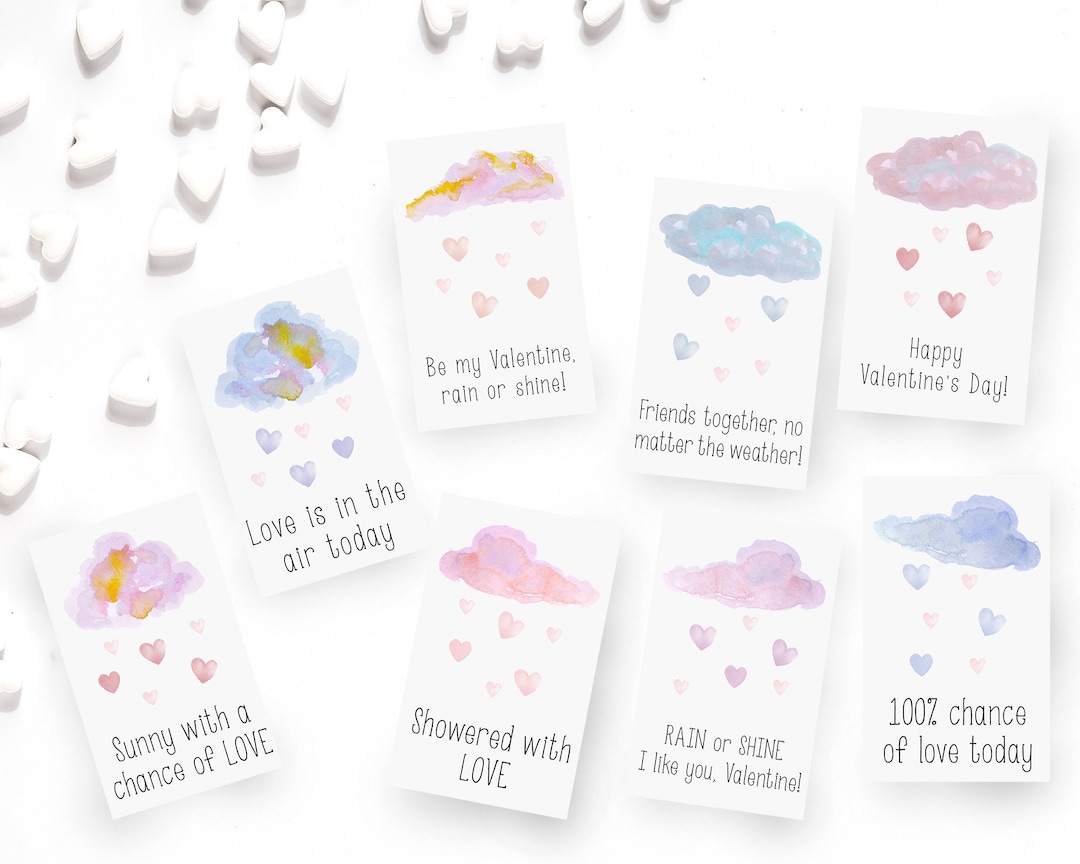 Rain Cloud Valentine Cards for Kids - Printable Weather Theme Valentine ...