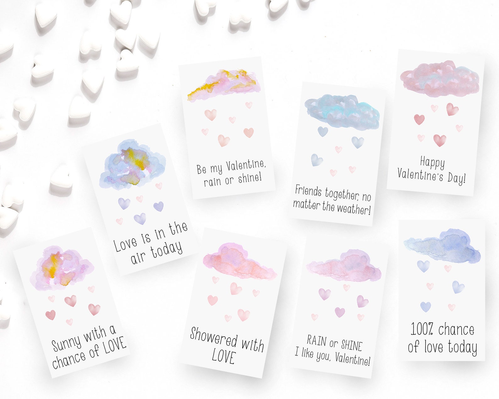 Weather Valentine's Day Cards for Kids - Printable Rainbow Cloud ...