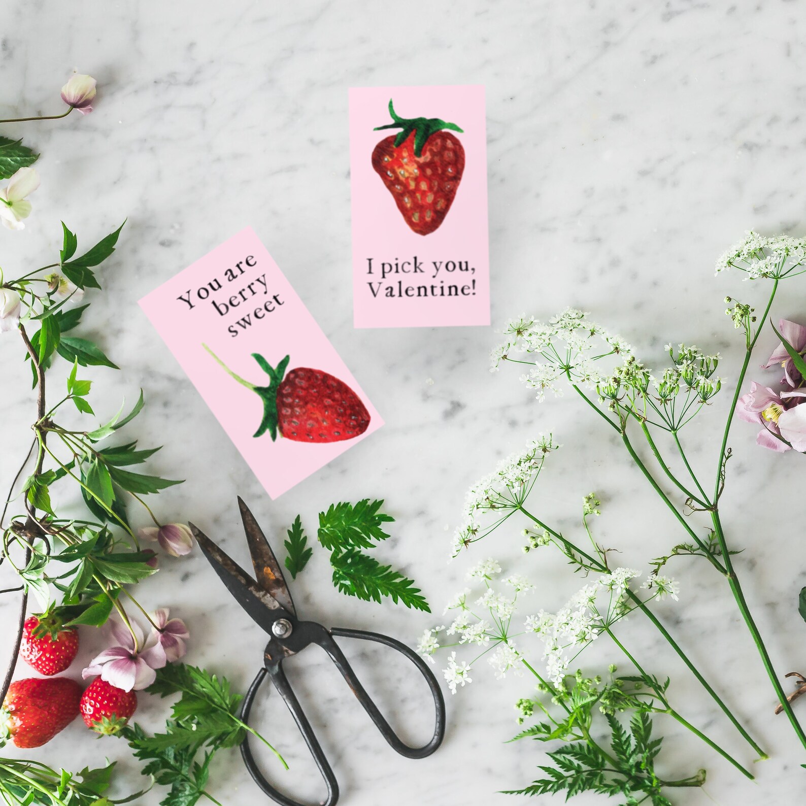 Printable Strawberry Valentines - DIY Berry Valentine's Day Cards for ...
