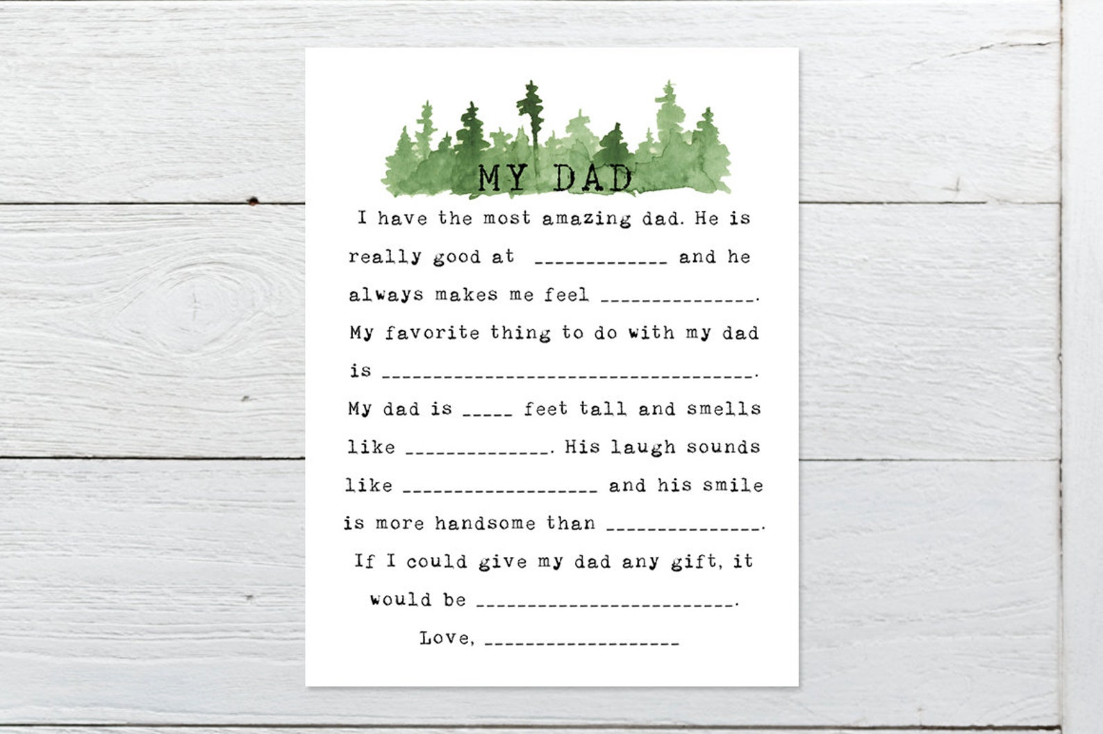 Printable Father's Day Gift - My Dad Print - Dad Libs - Fill in Gift ...